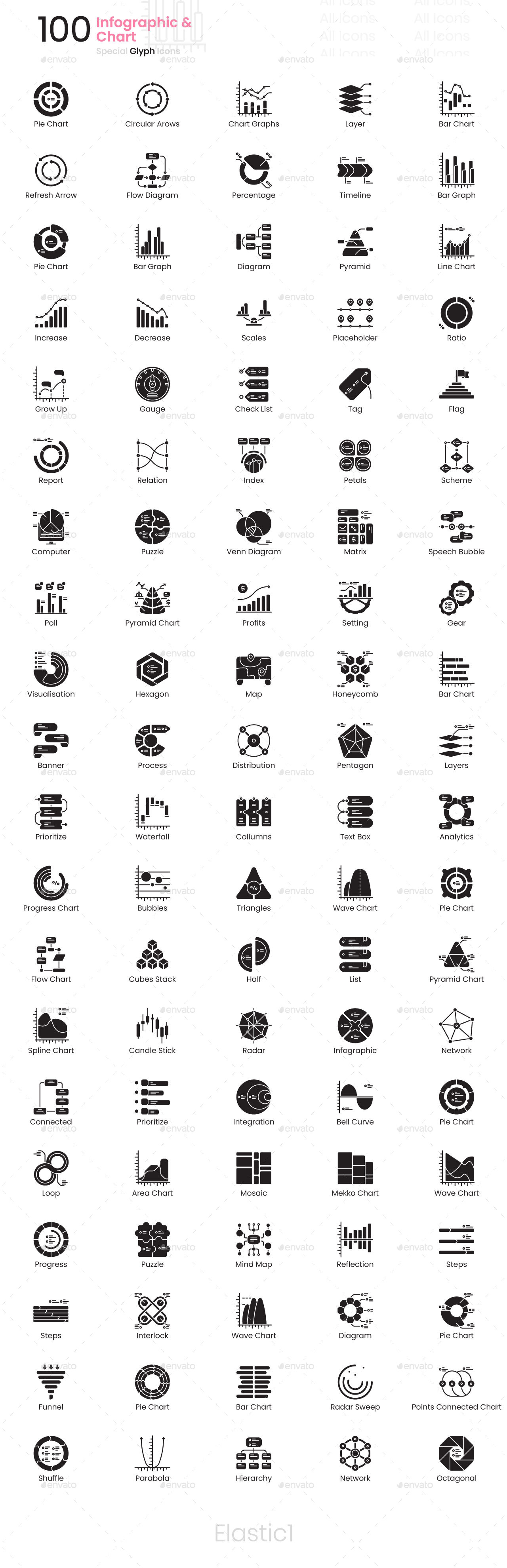 Infographic and Chart Glyph Icons, Icons | GraphicRiver