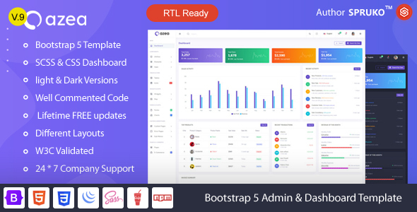 Azea – Bootstrap 5 Admin & Dashboard Template by SPRUKO | ThemeForest