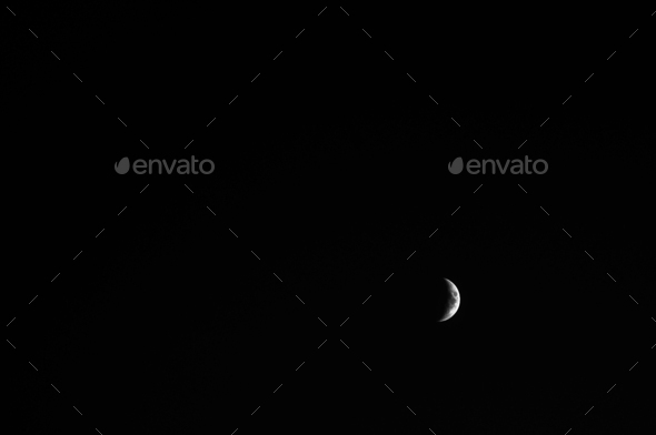 High contrast Waxing crescent moon seen with telescope Stock Photo by ...