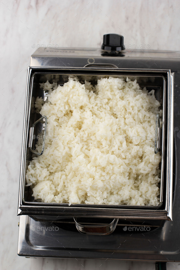 Top View Steam White Rice with Alumunium Steamer, Typical Asian Way to ...