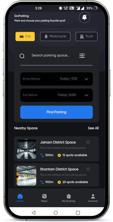 GoParking - Parking Management System | Parking Spot Booking App | Pay Car Parking | Flutter UI ...