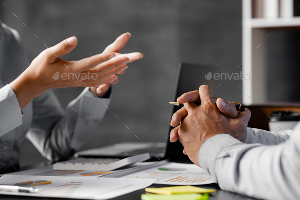Company meeting room has businessmen and finance managers meeting ...