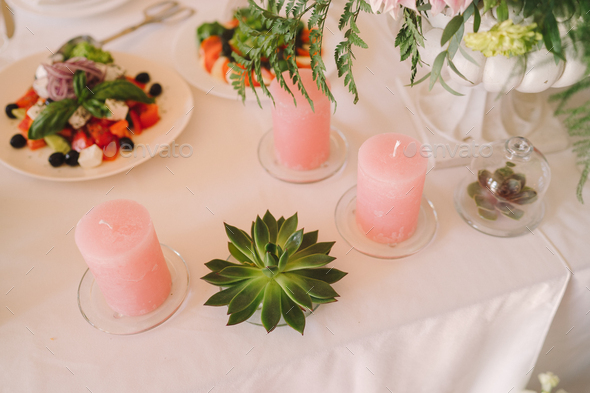 Coziness and style. Modern event design. Table setting at the wedding ...