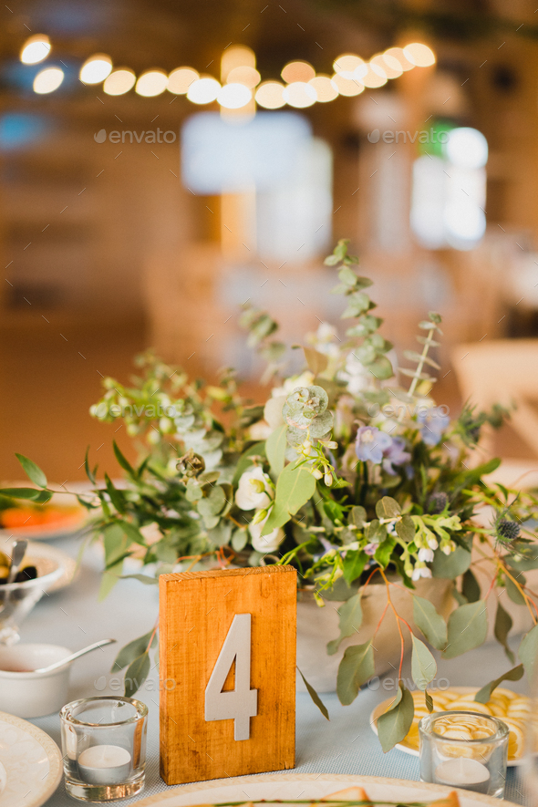 Coziness and style. Modern event design. Table setting at the wedding ...