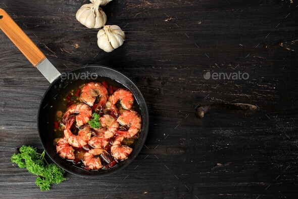 Gambas al Ajillo, Spanish Style Tapas Pinchos Shrimp with Garlic Oil ...