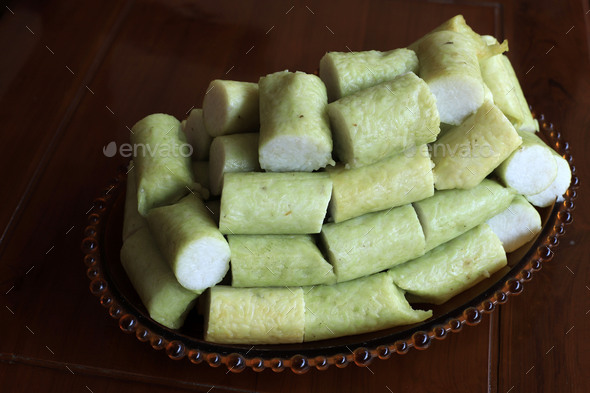 Sliced Lontong, Long Rice Cake Traditional Food from Indonesian Stock ...