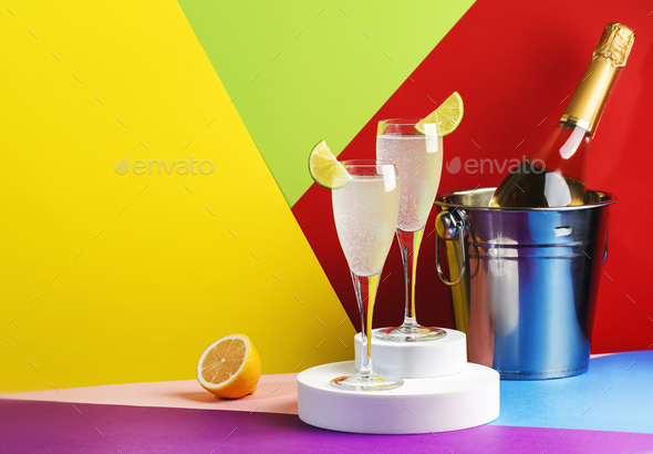 French 75, alcoholic cocktail with dry gin, prosecco, syrup and lemon ...