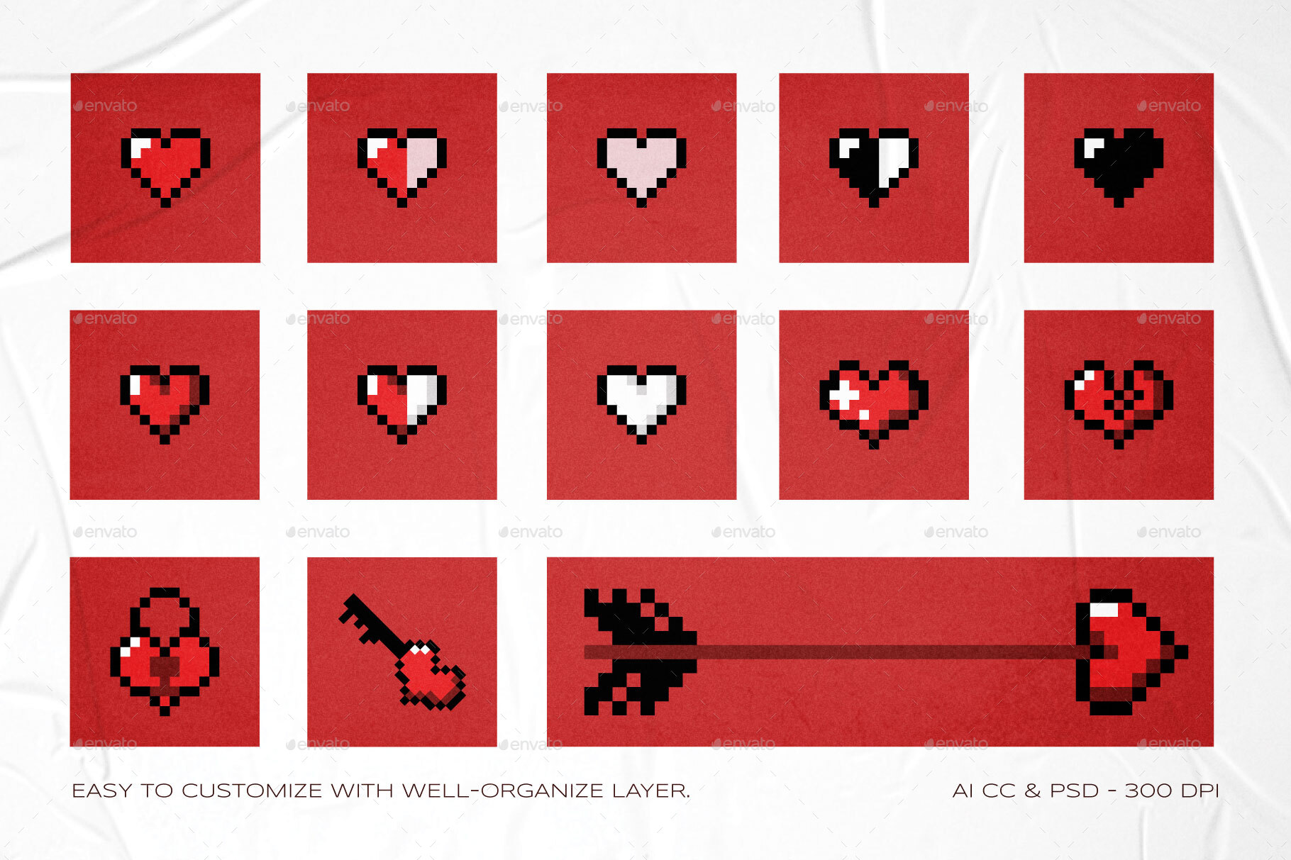 Pixelate Love Illustration Set, Graphics | GraphicRiver