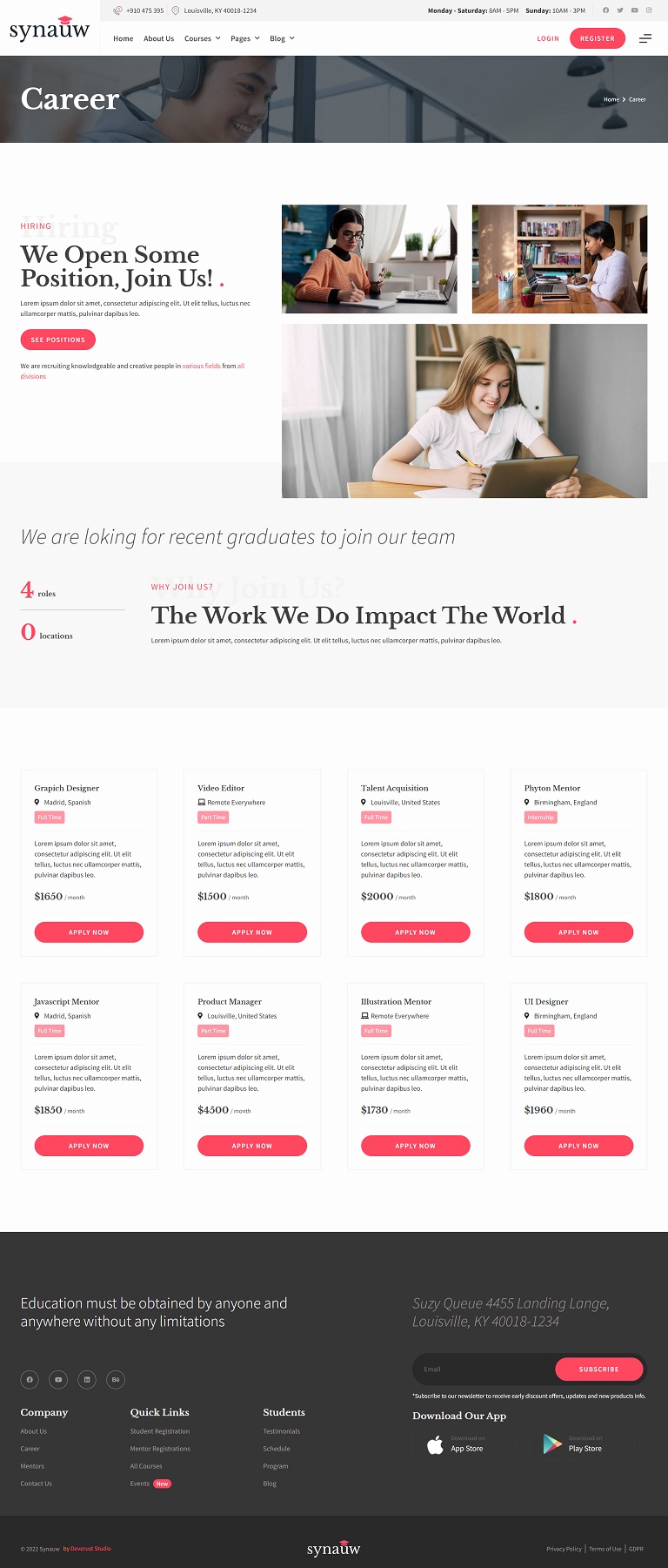 Synauw - Online Course Education Elementor Pro Template Kit by deverust