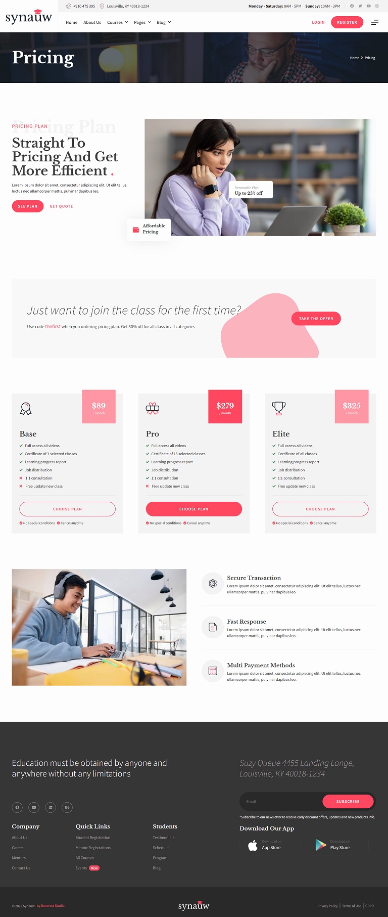 Synauw - Online Course Education Elementor Pro Template Kit by deverust