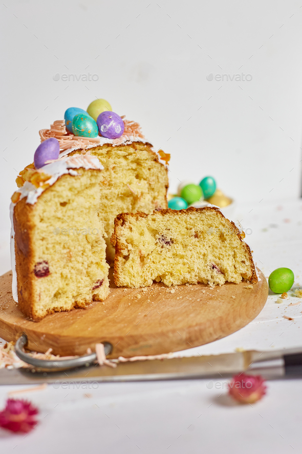 Happy Easter, A piece of cut Easter cake for the holiday Stock Photo by ...