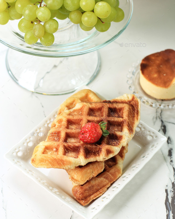 Plain Crispy Croffle Croissant Waffle on White Plate, Stock Photo by ...