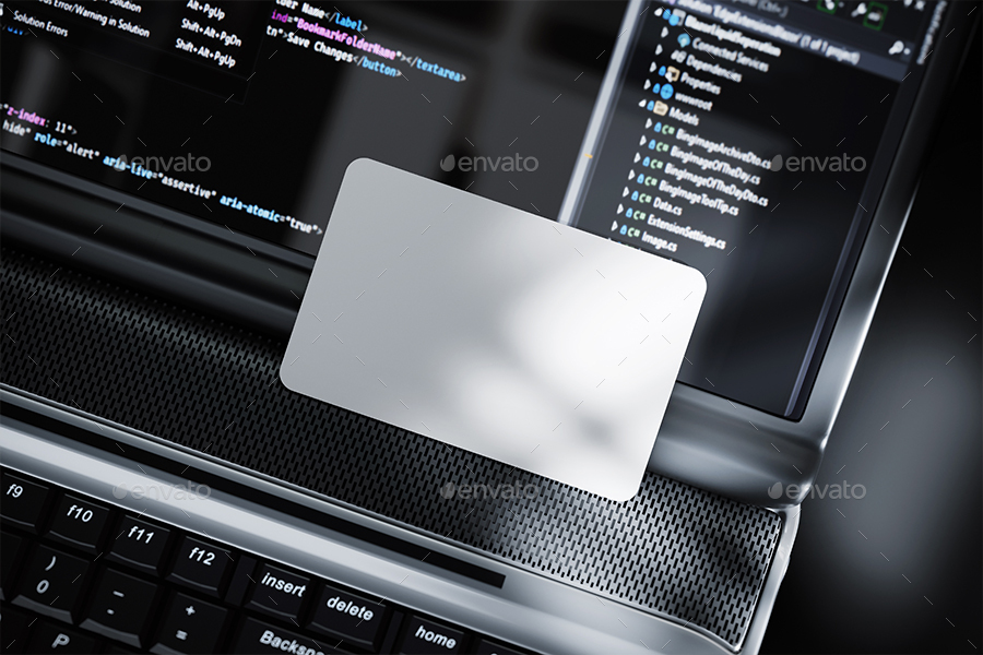 Rounded Corner Business Card Next To Laptop Mockup, Graphics | GraphicRiver