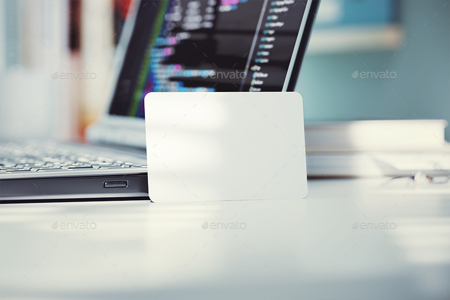 Rounded Corner Business Card Next To Laptop Mockup, Graphics | GraphicRiver