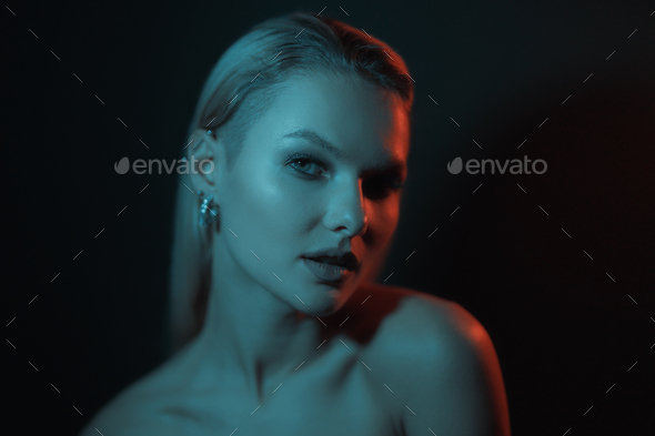 Creative lights play on female body. Stock Photo by diignat | PhotoDune