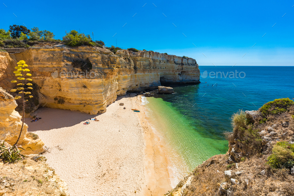 Aerial views of Praia da Marinha and Malhada do Baraco - beaches in ...