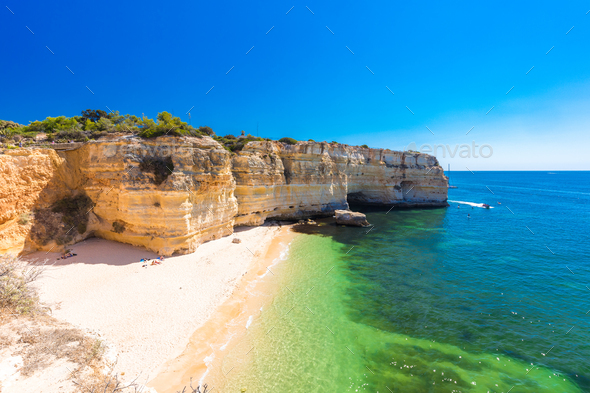 Aerial views of Praia da Marinha and Malhada do Baraco - beaches in ...