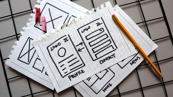 Draft sketch drawing template layout framework wireframe. Stock Photo ...