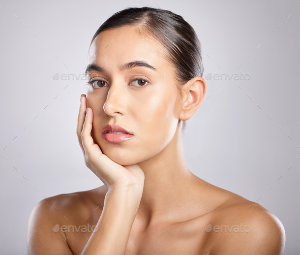 Woman, skincare and portrait of a beauty model for face collagen and ...