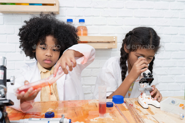 Elementary School Science student have fun playing biochemistry ...