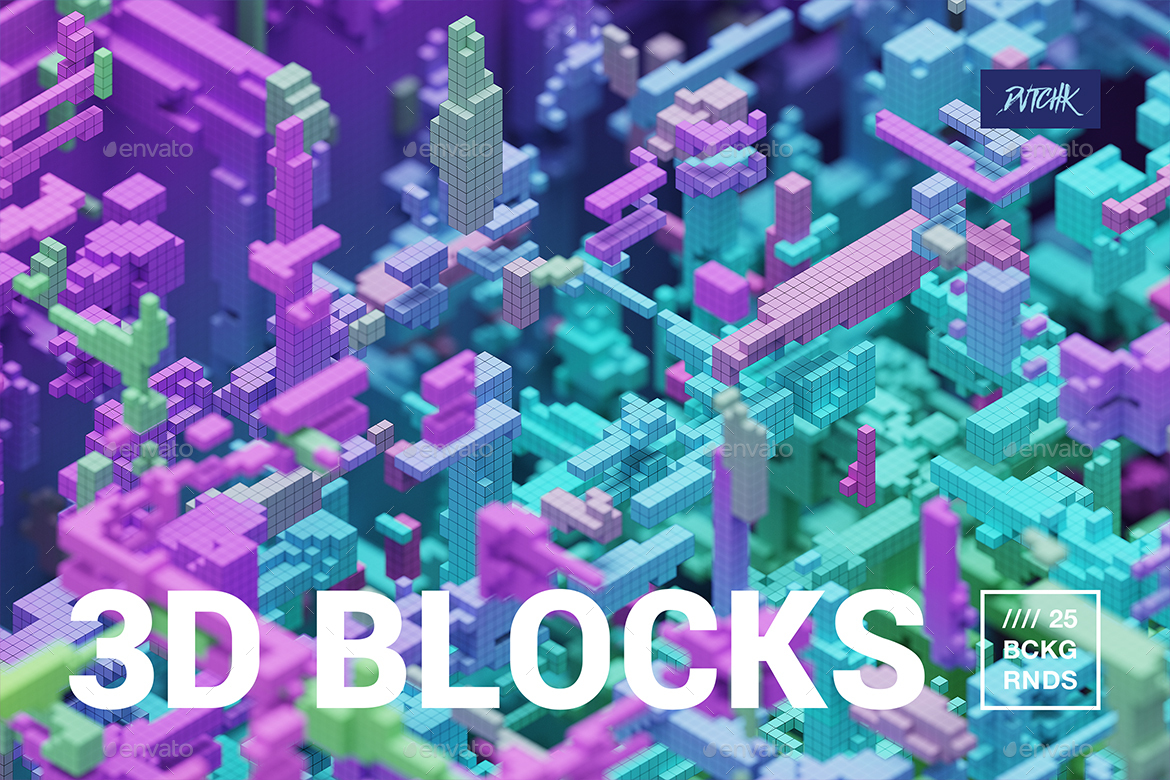 3D Blocks - Colorful Geometric Backgrounds | V01, Graphics | GraphicRiver