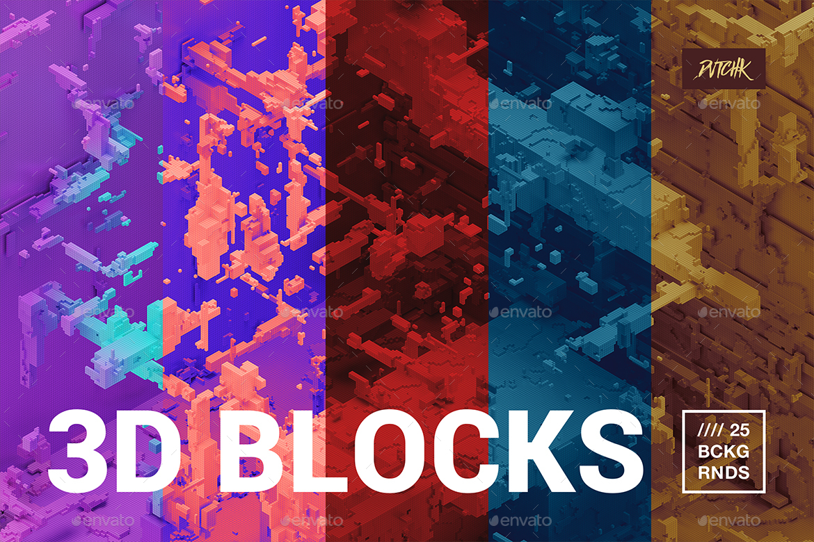 3D Blocks - Colorful Geometric Backgrounds | V01, Graphics | GraphicRiver
