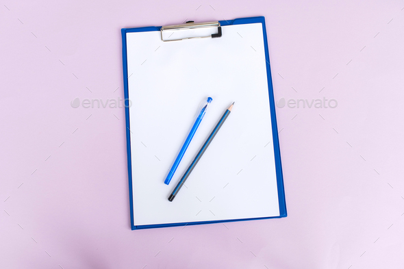 Blue stationery set as a template with a space for copying on a white ...