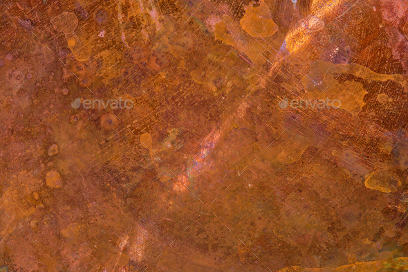 Panoramic grunge copper pan texture, patina and oxidized metal ...