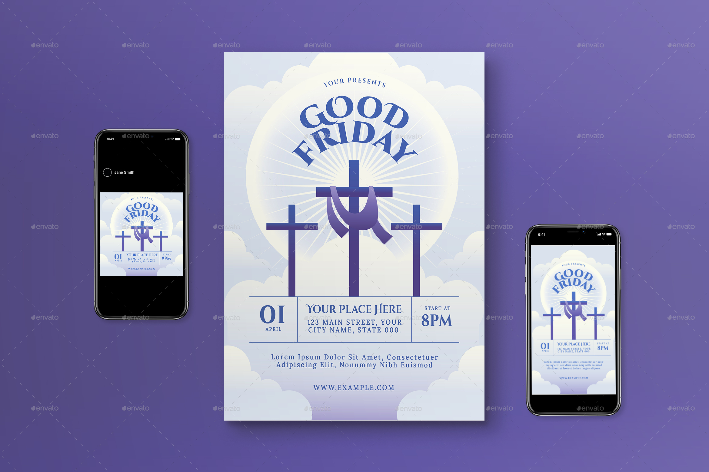 Blue Gradient Good Friday Flyer Set, Print Templates | GraphicRiver