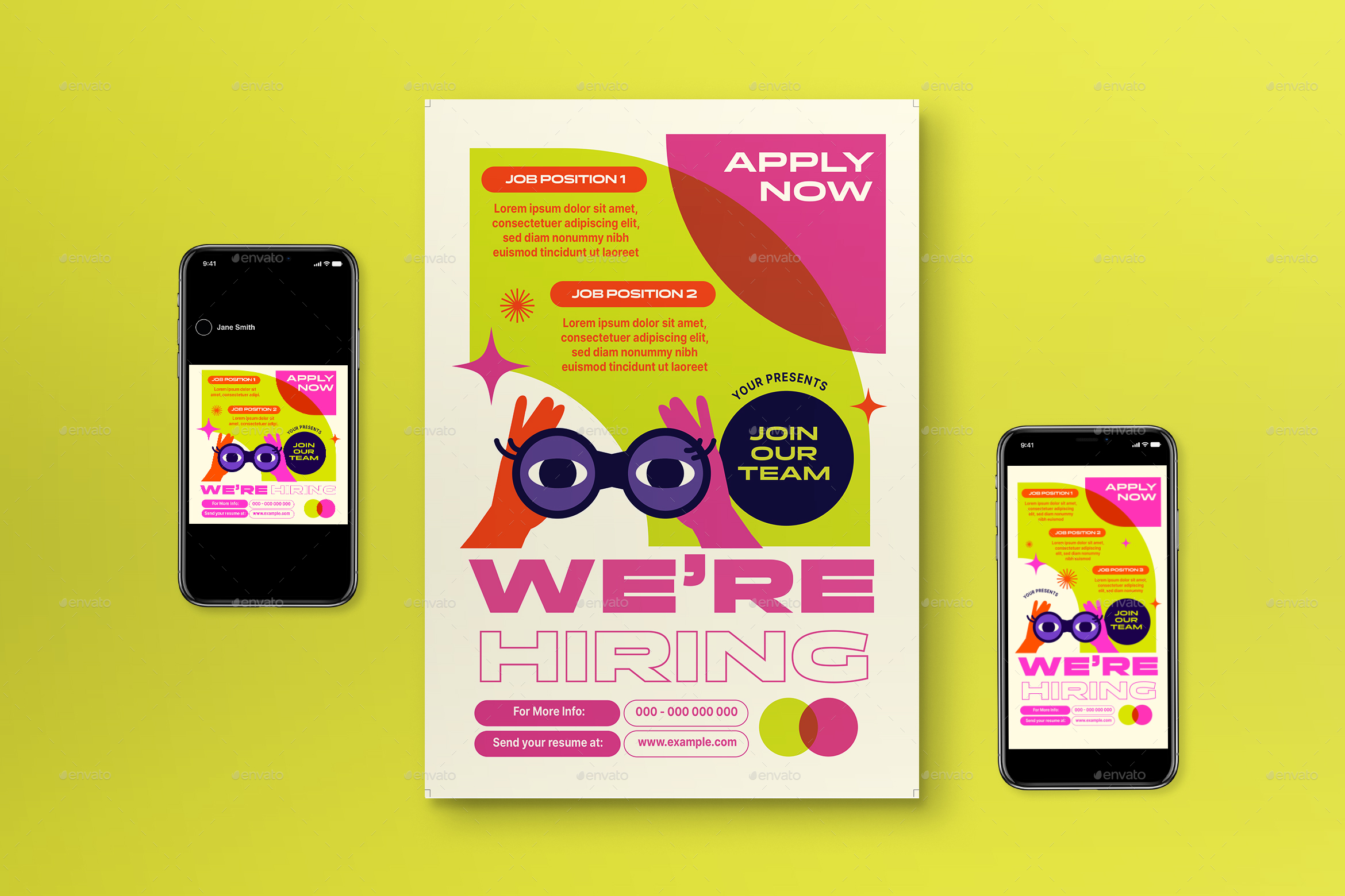 Pink Riso Print We're Hiring Flyer Set, Print Templates | GraphicRiver