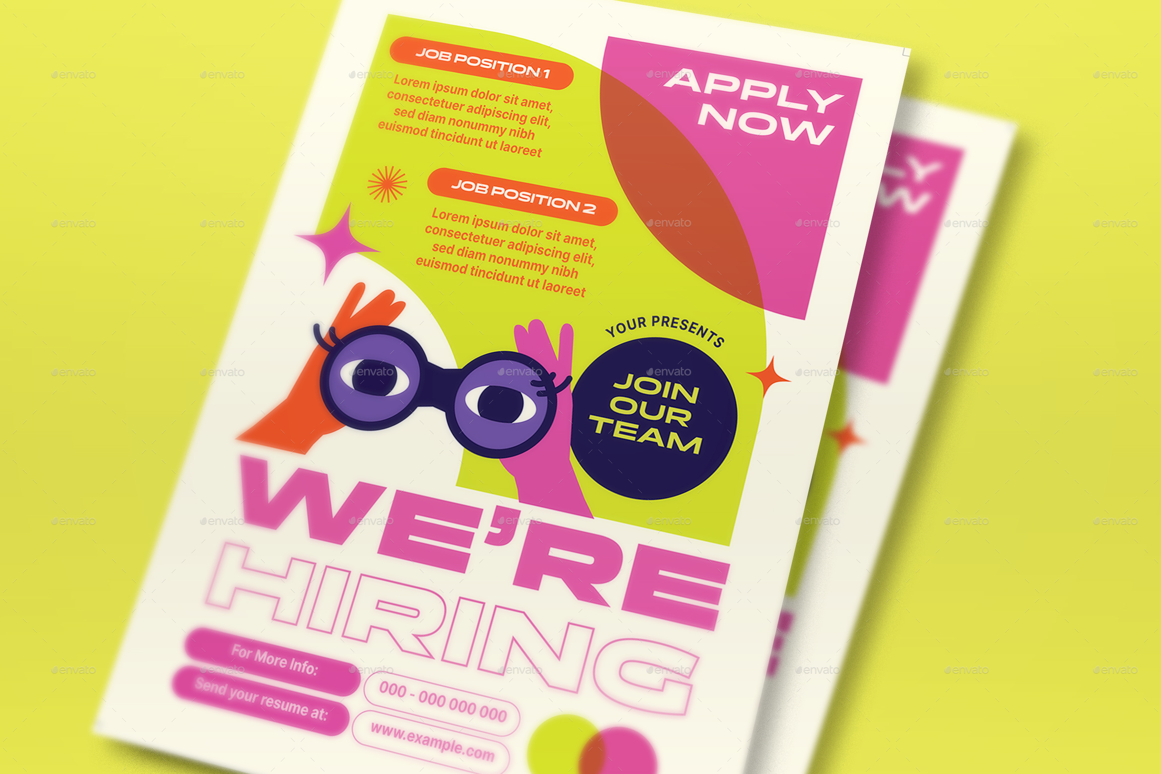 Pink Riso Print We're Hiring Flyer Set by graphicook | GraphicRiver