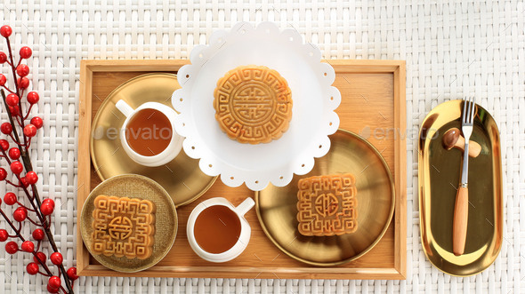 Top View Various Shape Moon Cake (Mooncake) Chinese Dessert Snack ...