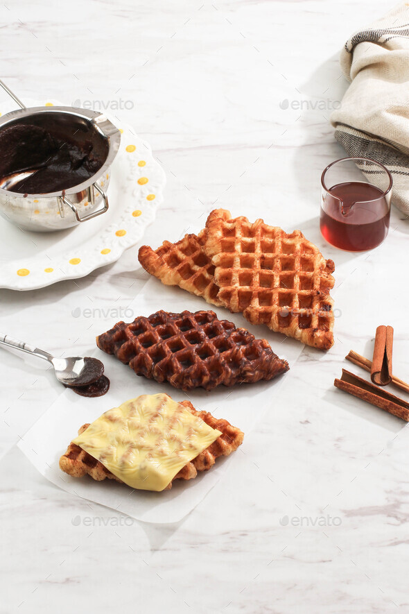 Croffle Croisant Waffle with Various Topping, Cheese, Chocolate, Sugar ...