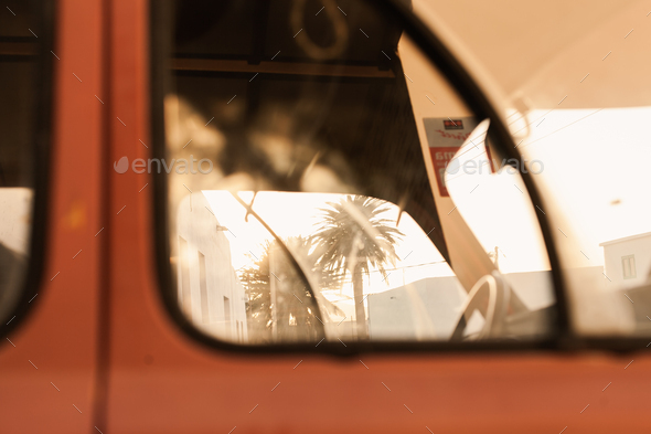 Retro vintage car window wallpaper. Palm tree through the window. Stock ...