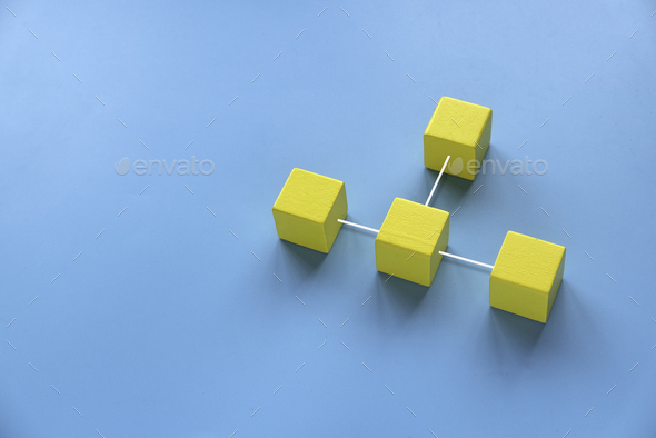 Company hierarchical organizational chart of blocks on blue background ...