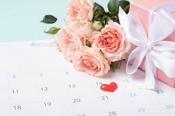 Calendar with the date of Valentine's day Stock Photo by bycorinka