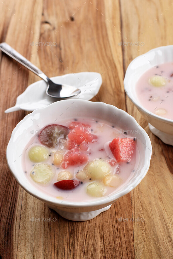 Sop Buah or Es Buah is Mixed Fruit with Coconut or Simple Syrup Stock ...