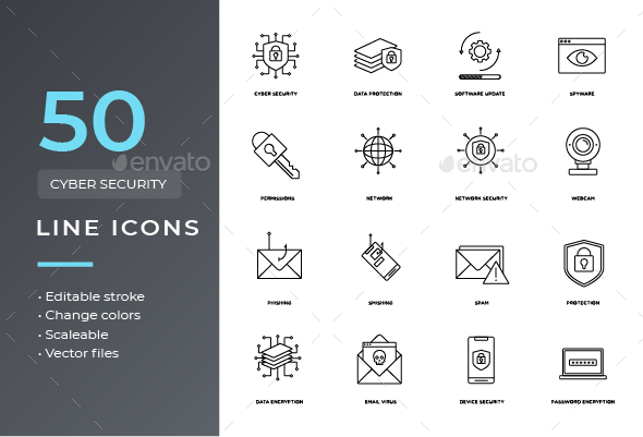 Cyber Security Line Icons By Netrejo Graphicriver