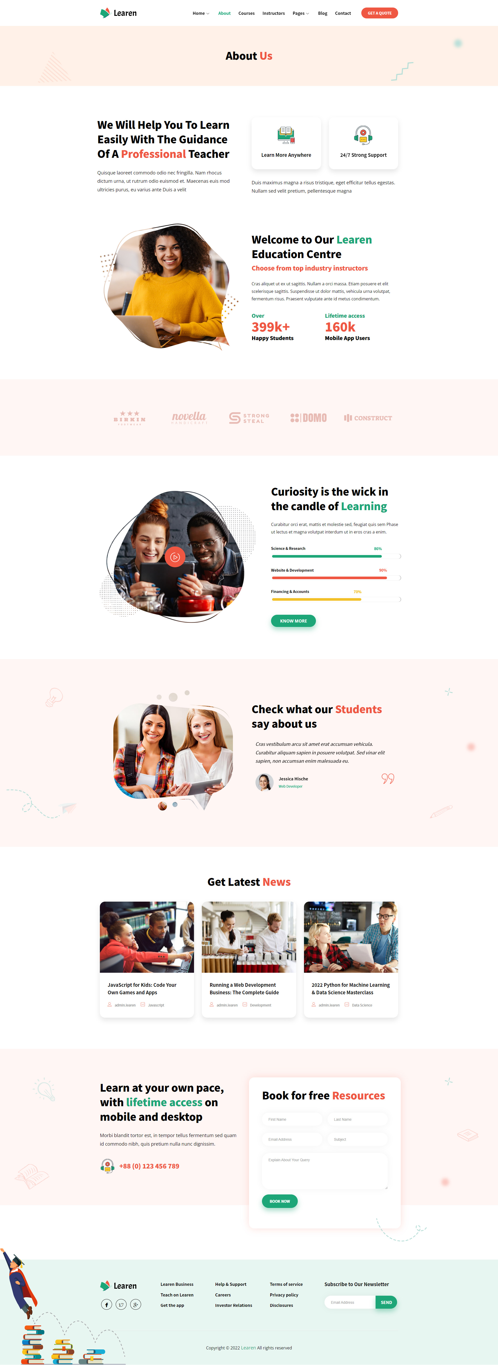 Learen - E-Learning & Online Courses Elementor Template Kit by kinforce