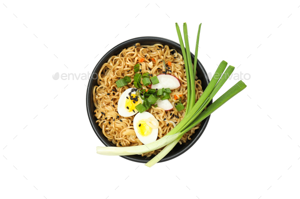 Concept of instant food, instant noodles, isolated on white background ...
