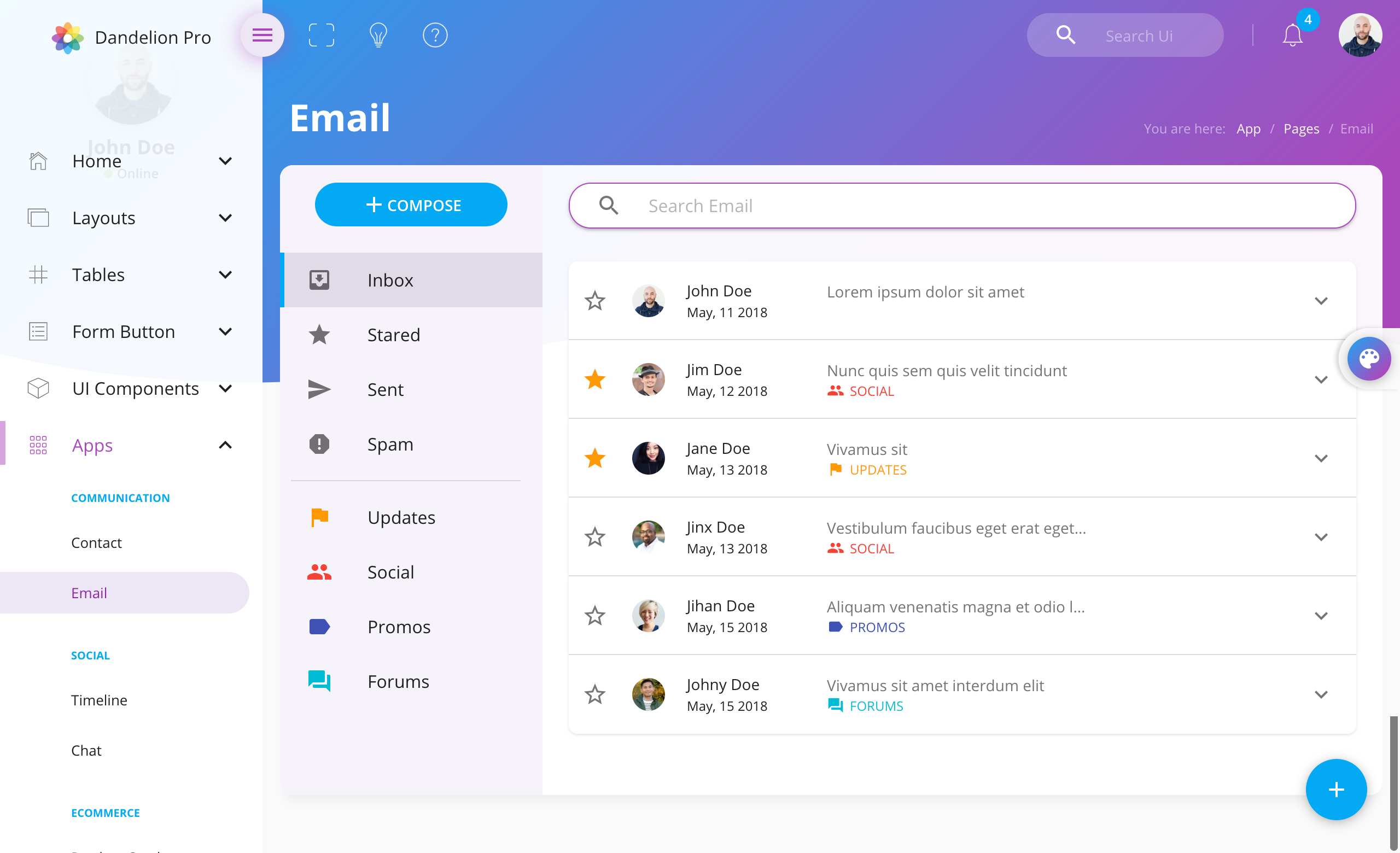 Dandelion Pro - React Admin Dashboard Template by ilhammeidi | ThemeForest