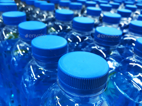 Blue Plastic Covers on Blue Plastic Bottles Filled with Blue Liquid ...
