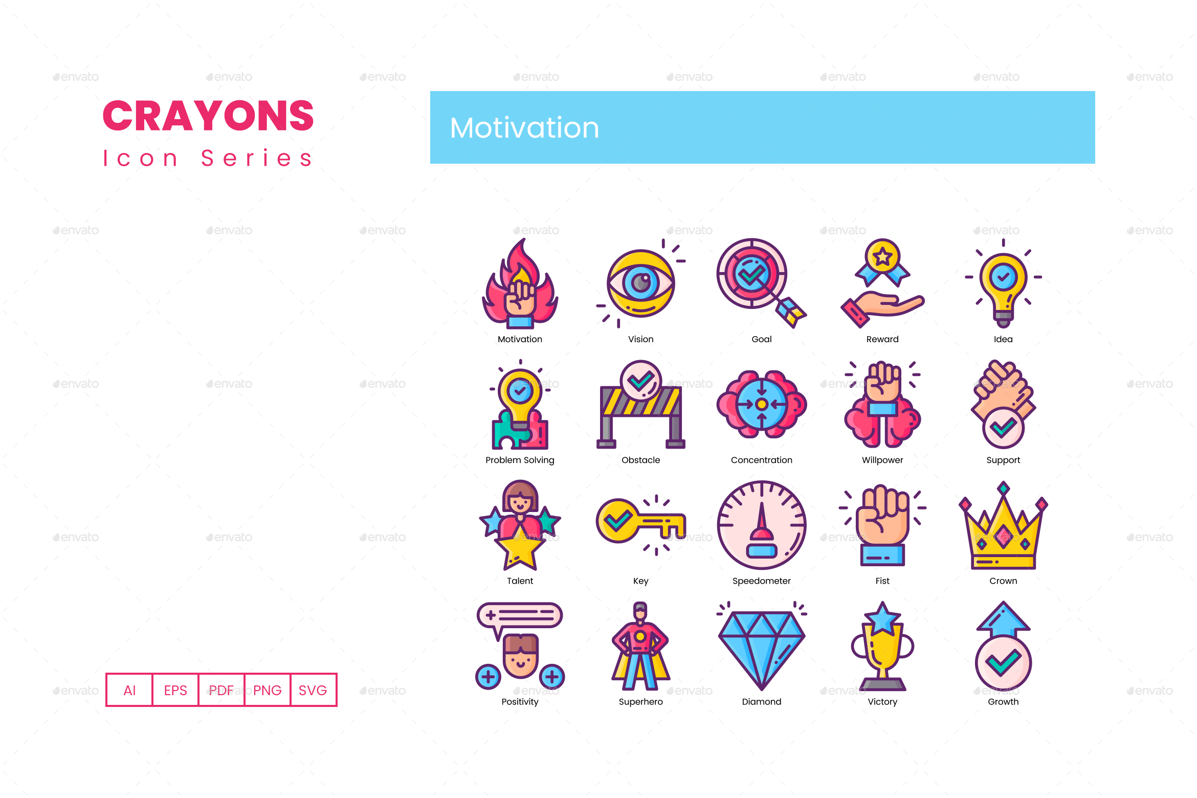 80 Motivation Icons | Crayons Series, Icons | GraphicRiver