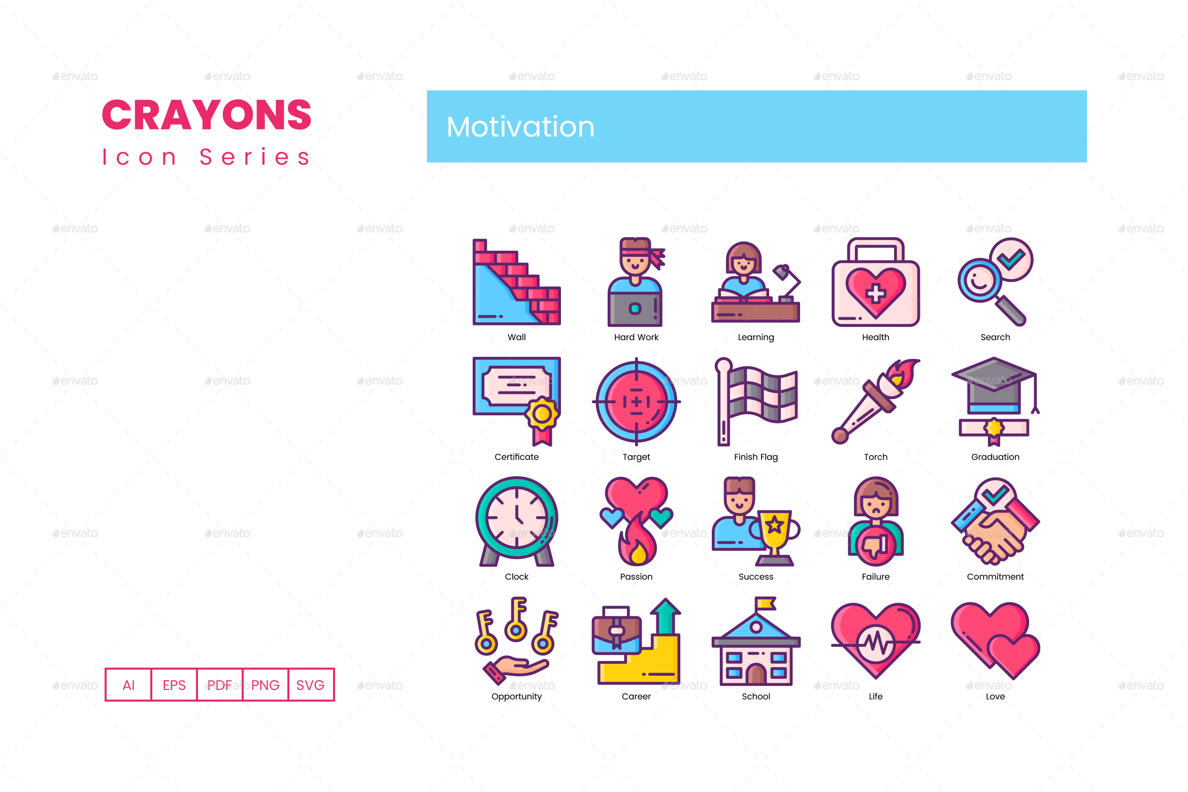 80 Motivation Icons | Crayons Series, Icons | GraphicRiver