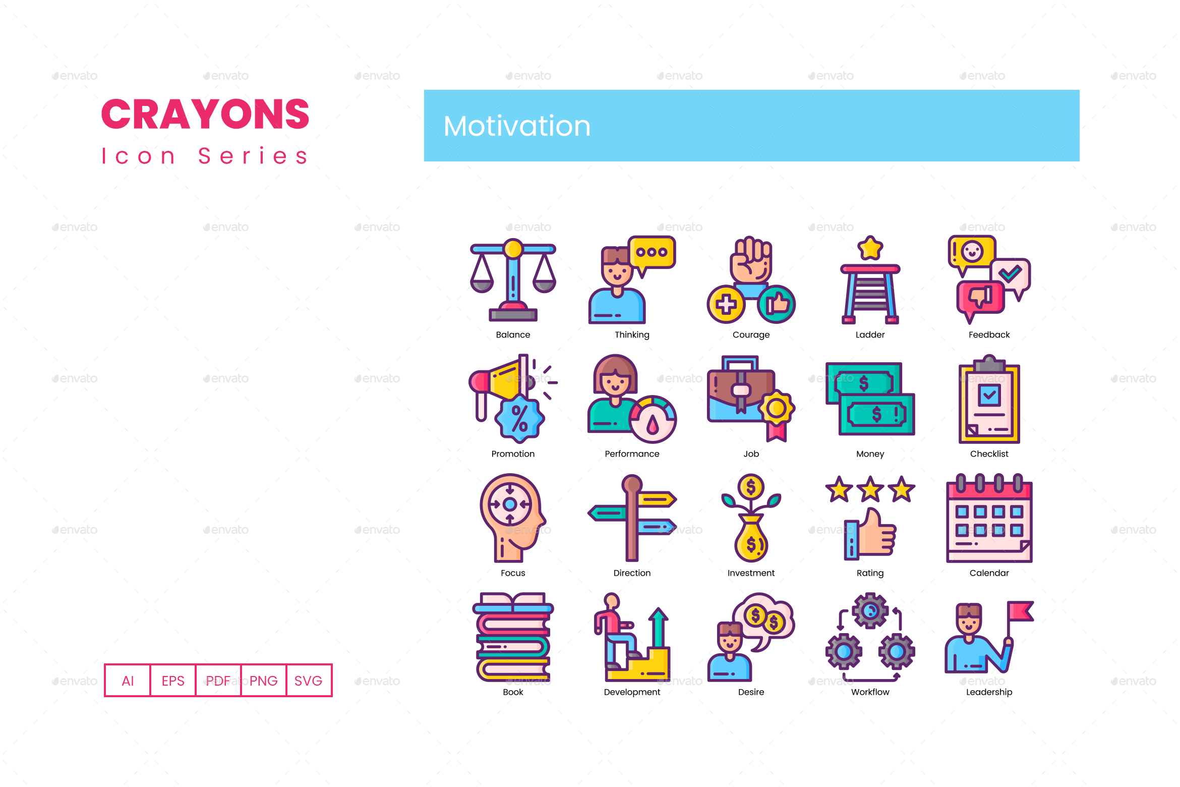 80 Motivation Icons | Crayons Series, Icons | GraphicRiver