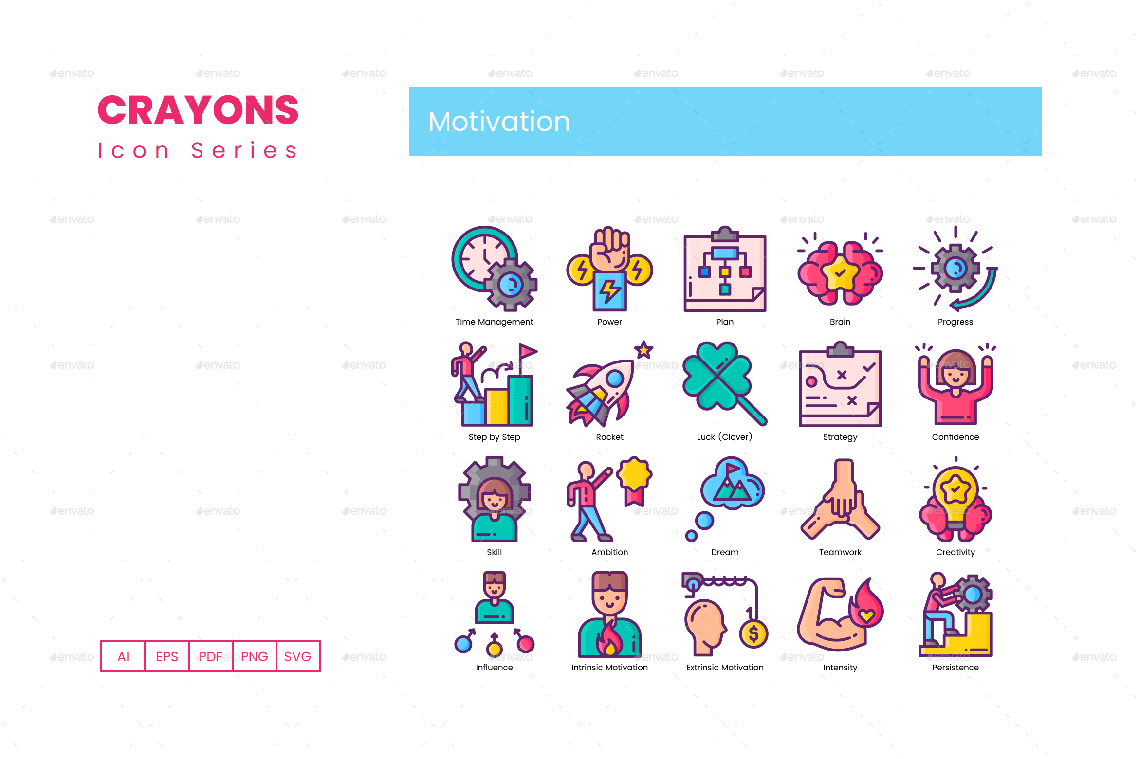 80 Motivation Icons | Crayons Series, Icons | GraphicRiver