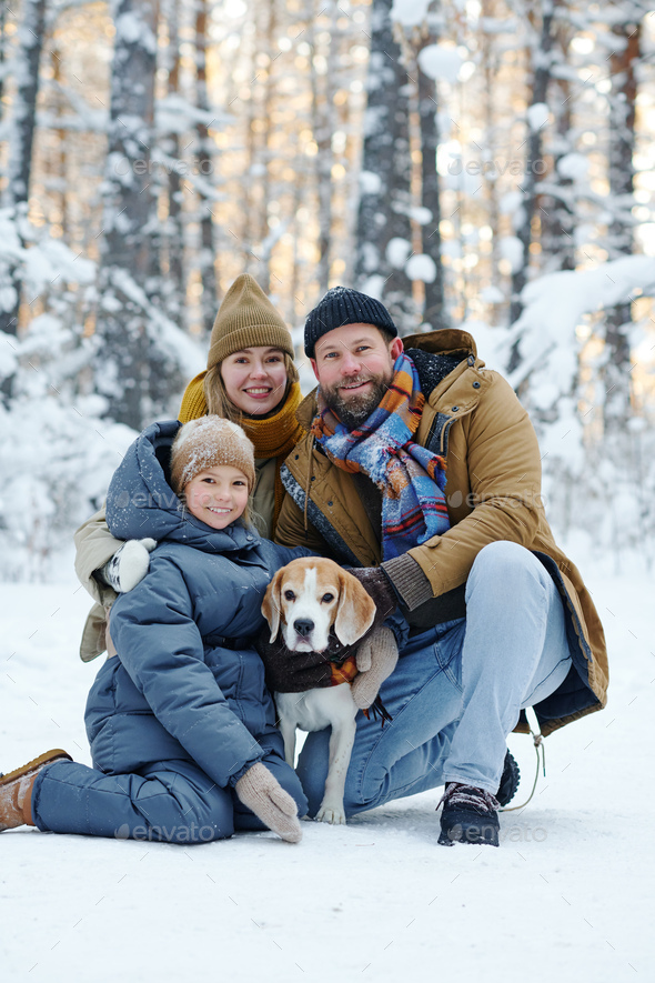 Happy family walking with dog outdoors Stock Photo by AnnaStills ...
