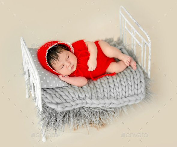 newborn baby girl sleeping in a little bed Stock Photo by tan4ikk | PhotoDune