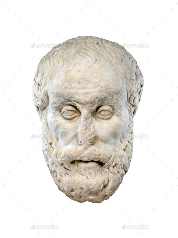 Antique marble greek philosopher head isolated Stock Photo by Cebas
