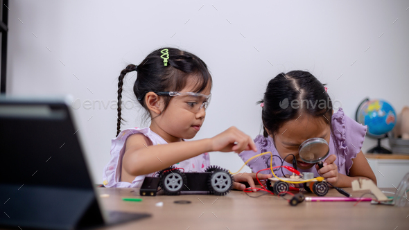 Asia students learn at home in coding robot cars and electronic board ...